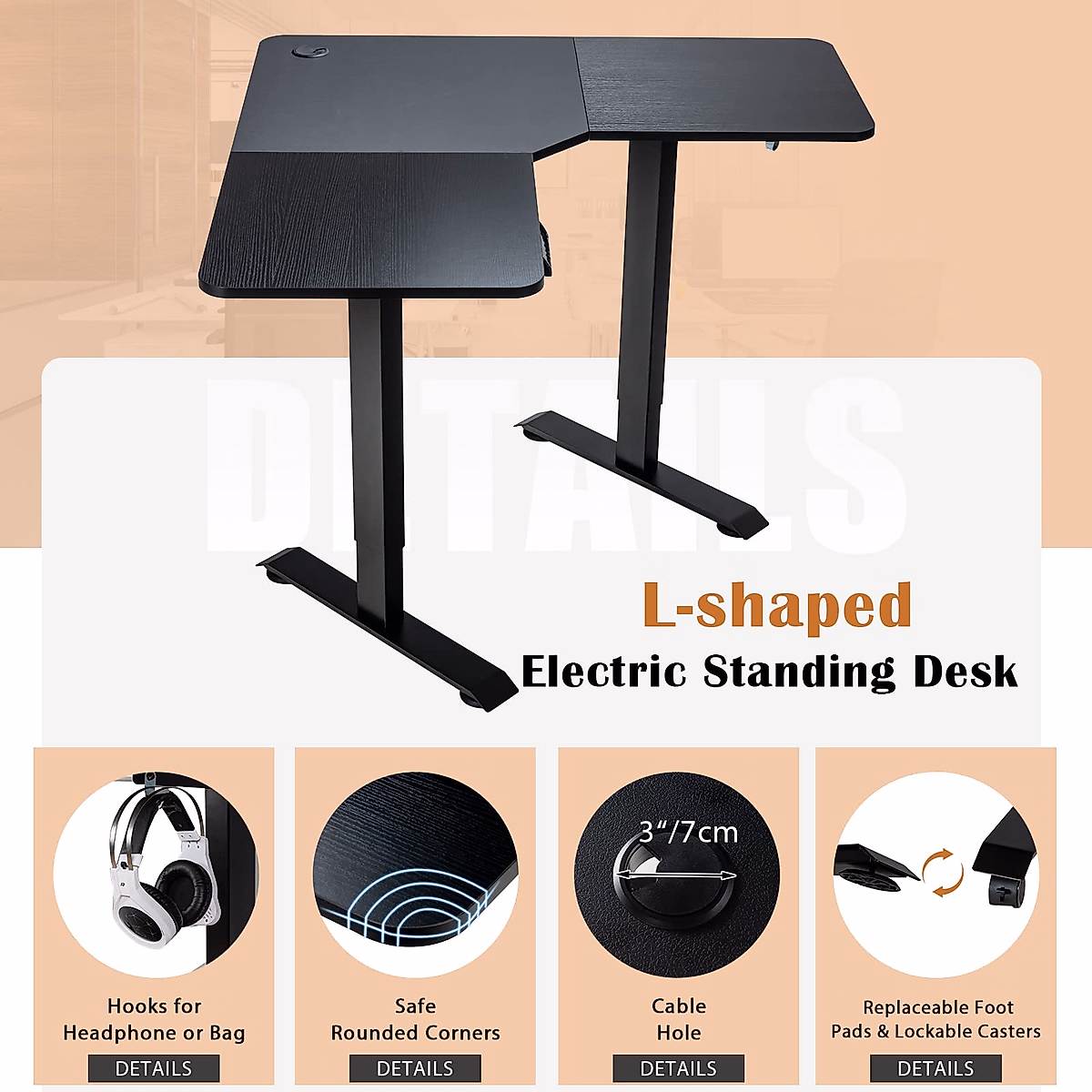 Tangkula L Shaped Electric Standing Desk, 59.5 Inch Corner Stand Up Desk w/ 4 Memory Positions & LCD Display, Height Adjustable Rolling Office Sit Stand Desk w/Lockable Casters & Anti-collision Design