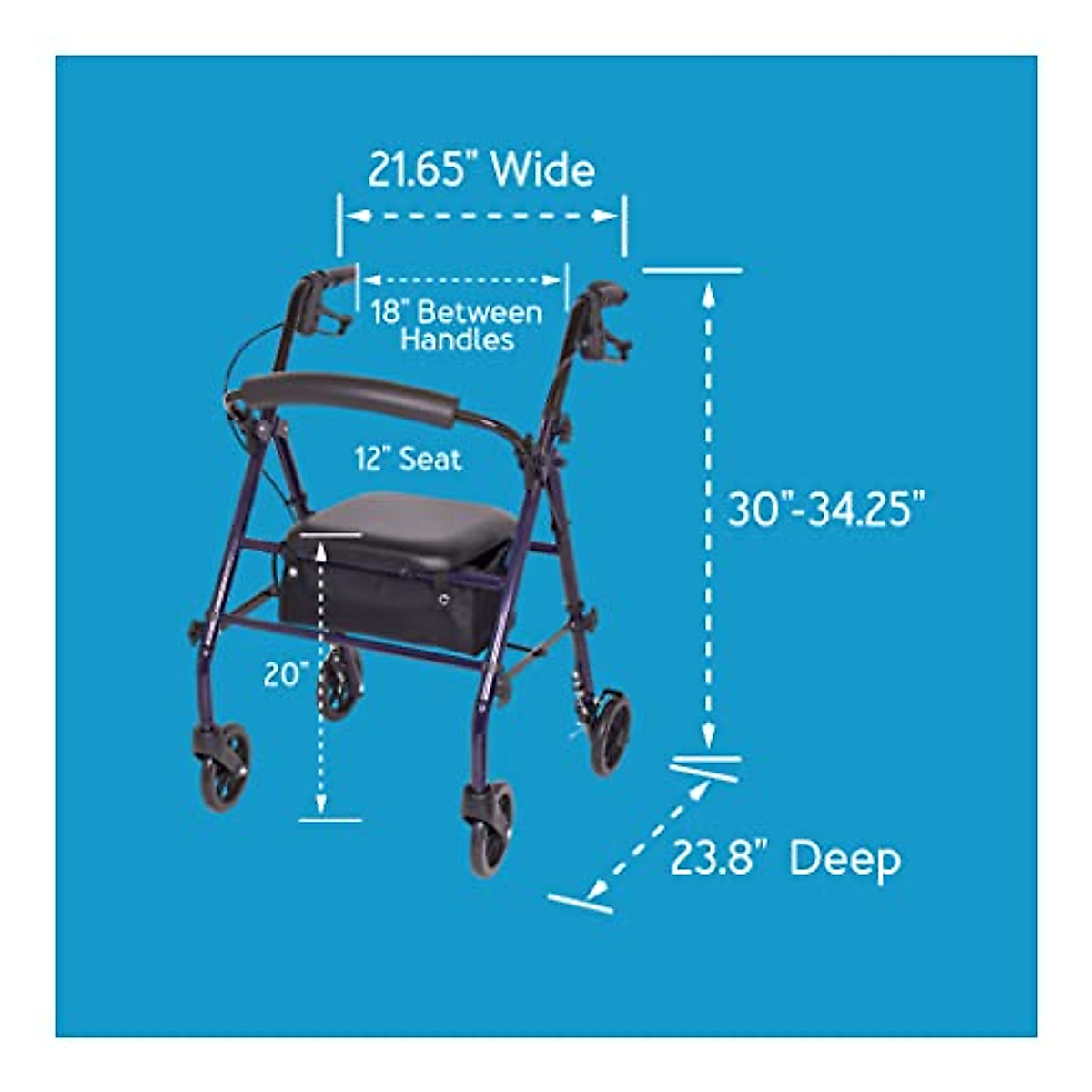 Carex Steel Rollator Walker with Seat and Wheels - Rolling Walker for Seniors - Walker Supports 350lbs, Foldable, For Those 5'0" to 5'8", Walker With Wheels
