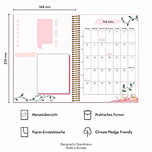 Burde Calendar 2023 2024 Life Planner Pink | August 25 2023 to Jul 31 2024 | in German | 120 gsm Paper | Pink | 21.5 x 16 cm | Weekly Planner | With Stickers