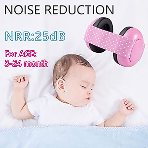 nobrand WORCBGIO Baby Hearing Protection Earmuffs Noise Eliminating Elastic Adjustable for Quiet Sleep and Preventing Potential Hearing Damage (Pink)