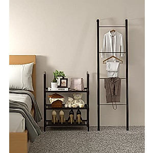 AwadeWhy Shoe Rack 3 Tiers, Narrow Shoe Rack, 3 Tier Shoe Organizer, Sturdy Black Metal Non-woven Expandable Rack, Small Shoe Rack for Storage Kids Men Entryway Closet Bedroom