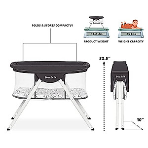 Dream On Me Poppy Traveler Portable Bassinet in Dark Grey, Lightweight, Spacious and Convenient Mesh Design, JPMA Certified, Easy to Clean and Fold Baby Bassinet - Carry Bag Included