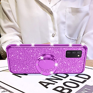 for Samsung A03S Case, Galaxy A03S Case Luxury Cute Soft TPU Silicone Glitter Cover for Girls Women with Diamond Ring Stand Bumper Shockproof Full Body Protection Case for Samsung Galaxy A03S - Purple