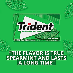 Trident Spearmint Sugar Free Gum, 12 Packs of 14 Pieces (168 Total Pieces)