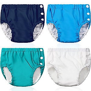 Huukeay 4 Pieces Swim Diapers Reusable Baby Swim Diapers Adjustable Snap Swim Diapers Washable Pool Swim Diapers for Unisex Baby Girls Boys (White, Green, Blue, Navy Blue,12-24 Month)