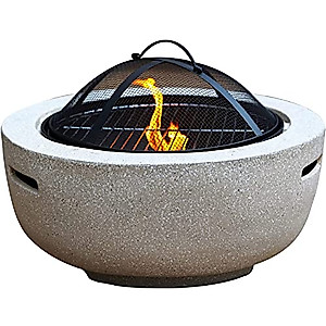 LEAYAN Garden Fire Pit Grill Bowl Grill Barbecue Rack Outdoor Fire Pit Garden Wood Burning Fire Pit BBQ Grill Table - 23“, Outdoor Wood Burning Fire Bowl with Spark Screen Cover and Poker