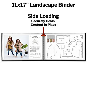 Dunwell 11x17 Portfolio Binder (Black, Horizontal), Presentation Book with 24 Pockets, Large 11 x 17 Art Portfolio Folder, Acid-Free Poly Cover and Sleeves