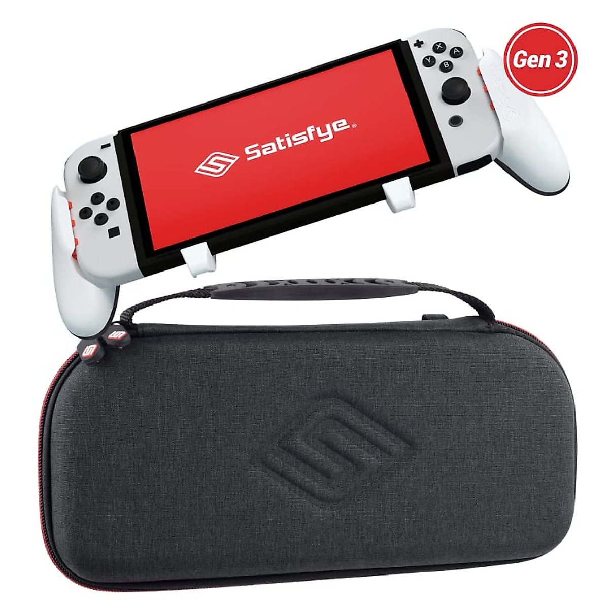 Satisfye – ZenGrip Pro Gen 3 OLED Slim Bundle, Accessories Compatible with Nintendo Switch - The Bundle includes: White Grip, Slim Case (WHITE)