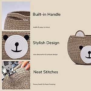 CherryNow Baby Basket for Nursery, Bear Gift Baskets for Kids, Baby Shower Basket with Handles, Small Cute Animal Baskets, Light Brown, 10.5"D x 8.5"H