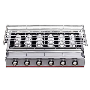 Portable Gas Grill, 6-Burner Outdoor BBQ Grill, Stainless Steel Camping Griddle Station, for Camping, Picnics & Tailgating