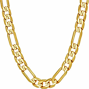 LIFETIME JEWELRY 7mm Figaro Chain Necklace Diamond Cut 24k Real Gold Plated (Gold, 20 inches)
