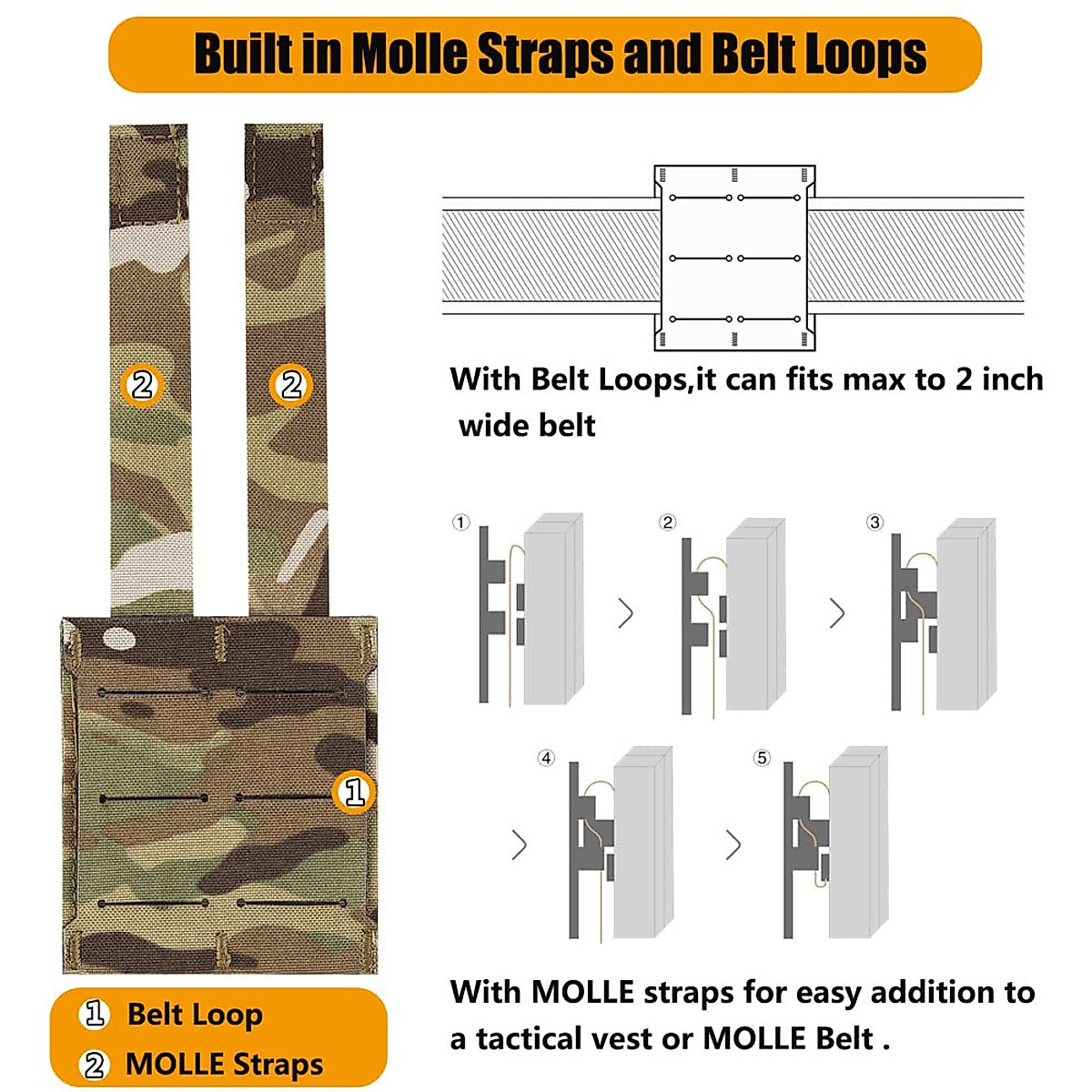 KRYDEX Double Pistol Mag Pouch, Nylon Magazine Pouch 9mm with Quick Release Kydex Magazine Pouch Insert (MC)