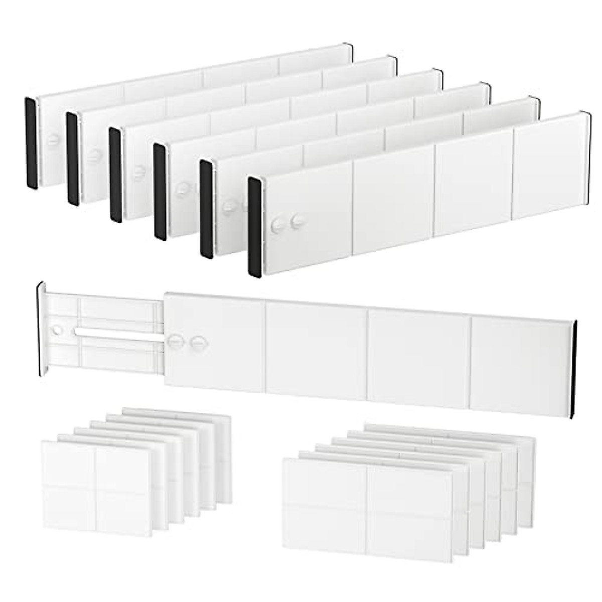ARSTPEOE Drawer Dividers with 12 Inserts,16.9-23", Drawer Dividers for Clothes, Expandable Kitchen Drawer Organizer,Adjustable Drawer Separators for Bedroom Bathroom Dresser (6 Pack)
