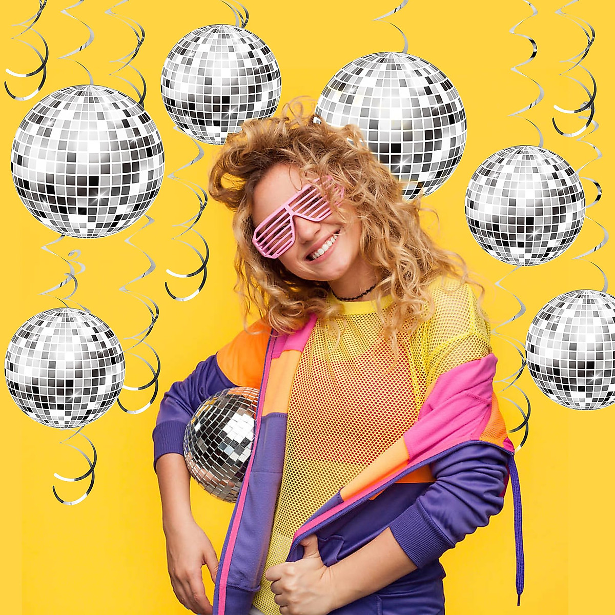 54 Pieces Disco Party Decorations Disco Ball Hanging Swirls 70s Party Hanging Swirls Ceiling Decor for Disco Fever Party 70s Hippie Birthday Party Favors Supplies (Silver)