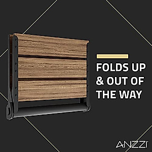 Saxon 17 in. Teak Wall Mounted Folding Shower Seat in Matte Black