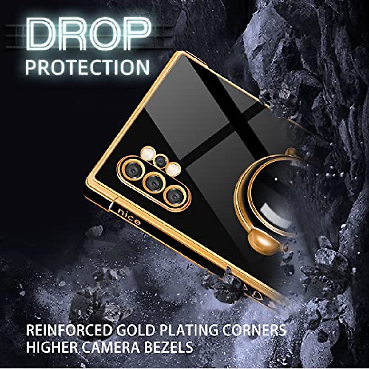 Buleens for Samsung Galaxy Note 10 Plus Case with Astronaut Stand, Girls Women Galaxy Note 10 Plus Phone Cases, Girly Cute 6D Spaceman Heart Pattern Cover for Note 10 Plus 6.8 Inch Black