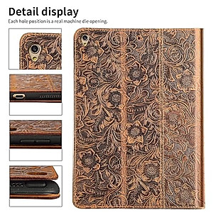 Gexmil iPad air 10.5 Inch 2019 Case, with Built-in Apple Pencil Holder,applies Cowhide Folio Cover for iPad pro 10.5 Genuine Leather case (Pattern-Brown+Pencil Holder)