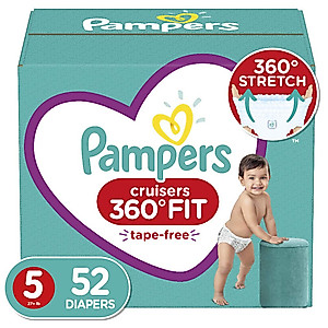Diapers Size 5, 52 Count - Pampers Pull On Cruisers 360° Fit Disposable Baby Diapers with Stretchy Waistband, Super Pack (Packaging May Vary)