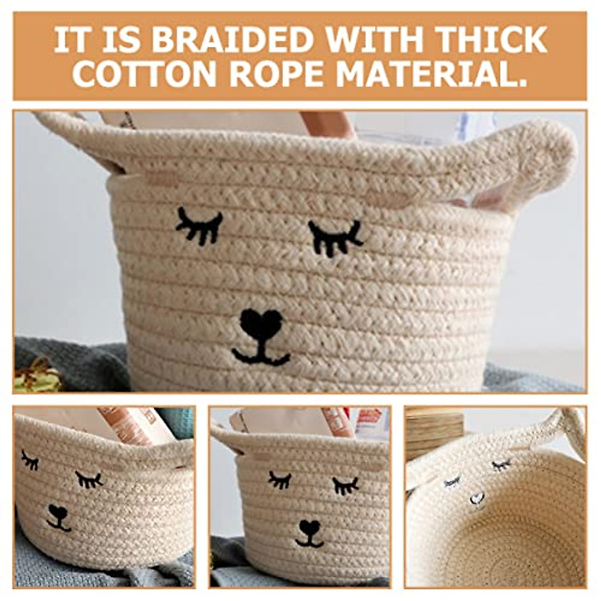 Storage Books Woven Decor Pillows Laundry Blankets Cat Shower Cotton Small Living Baby with Room Ear Throws Hamper Organizer Nursery in for Basket Towel Practical Bins Rope