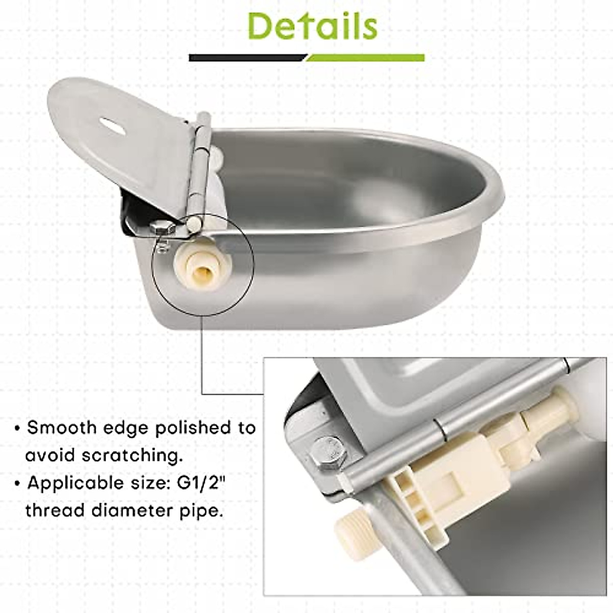 AMGSH Automatic Animal Drinking Water Bowl with Float Valve | Stainless Steel Livestock Waterer with 39 inch Water Hose for Cattle Horse Goat Sheep Pet Dog Waterer Dispenser (Without Drain Hole)