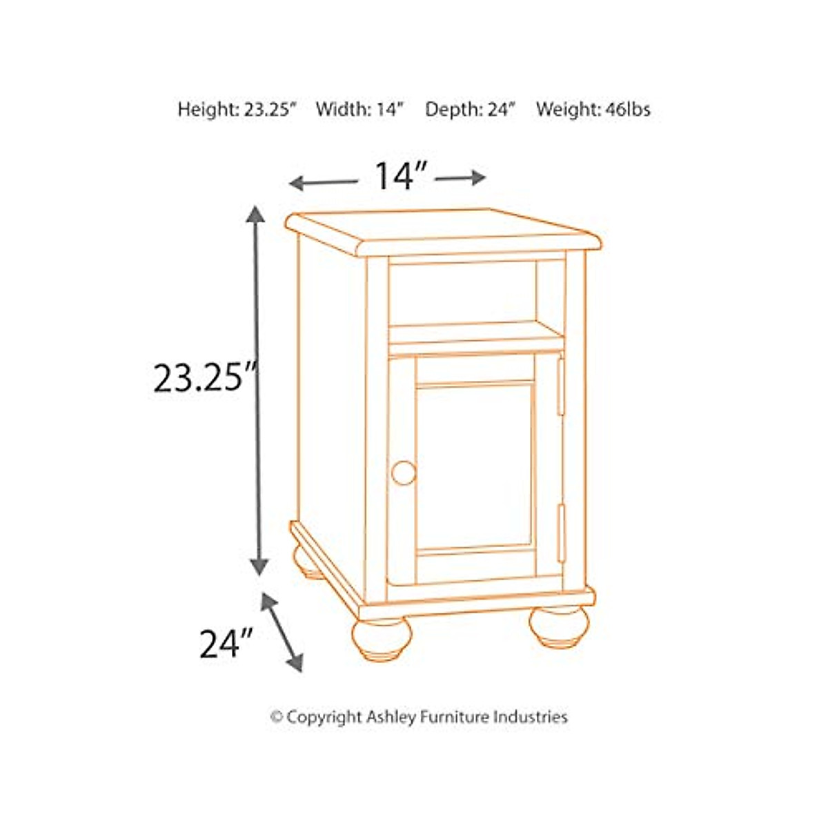 Signature Design by Ashley Barilanni Traditional Chair Side End Table with 1 Storage Cubby, 2 Fixed Shelves, 2 USB Ports & Outlets, Dark Brown