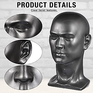 Geetery 2 Pcs Large Male Mannequin Head PVC Manikin Professional Man Head Model Silver Grey Display Stand for Display Wigs, Mask, Headset, Headphone, Hats, Jewelry, Hair, Glasses