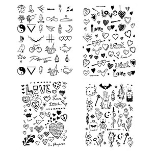 SanerLian Black Love Heart Temporary Tattoo Sticker Geometry Waterproof Women Girls Neck Chest Hand 15X11cm Set of 4