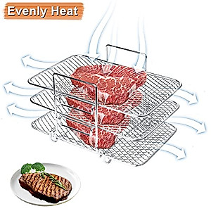 Air Fryer Rack Compatible with Ninja DZ201 DZ401 XL Air Fryer 2-Basket Electric Fryer (2Pack) , Multi-Layer Grill Rack, Grill Rack, Double Basket Air Fryers Rack, 304 Stainless Steel Toast Rack