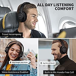 KVIDIO [Updated] Bluetooth Headphones Over Ear, 65 Hours Playtime Wireless Headphones with Microphone,Foldable Lightweight Headset with Deep Bass,HiFi Stereo Sound for Travel Work Laptop PC Cellphone