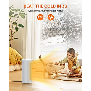 Upstreman Space Heater for Indoor Use, 1500W Fast PTC Ceramic Heating, 3s Instant Heating, 70° Oscillating,Tip-Over Protection,Small Heater for Office, Bedroom and Desk Use, White