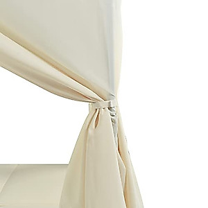 VilroCaz Outdoor Rattan Daybed Patio Wicker Sunbed with Canopy/Overhead Curtains/Cushions, Wicker Patio Sofa Set with Adjustable Seats for Lawn Garden Backyard Poolside (Beige Cushions)