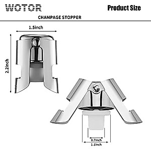 WOTOR 3 Pack Champagne Stoppers with Stainless Steel Champagne Bottle Stoppers with Food Grade Silicone Reusable Champagne Cork, Saver Suitable for Champagne, Cava, Prosecco and Sparkling Wine（Silver）