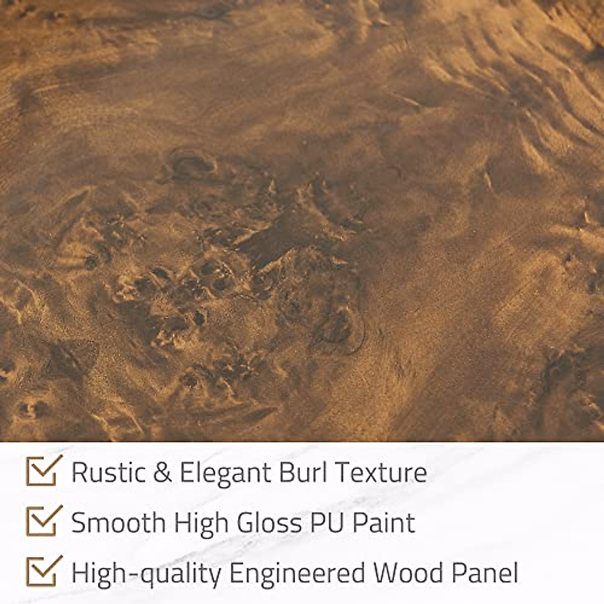 WISOICE Mid Century Modern Coffee Table for Living Room Tables Luxury with Waterproof High Gloss Burl Veneer Finish, Rustic Brown Rectangle Wooden Coffee Center Table (40" W x 22" D x 18" H)