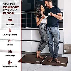 Mueller Kitchen Mats for Floor 3/4" Thick, Waterproof 20"x35" Non Slip Anti Fatigue Mats for Kitchen Floor, Heavy Duty PVC Ergonomic Foam Mat Anti Fatigue Mat Standing Desk Office, Brown