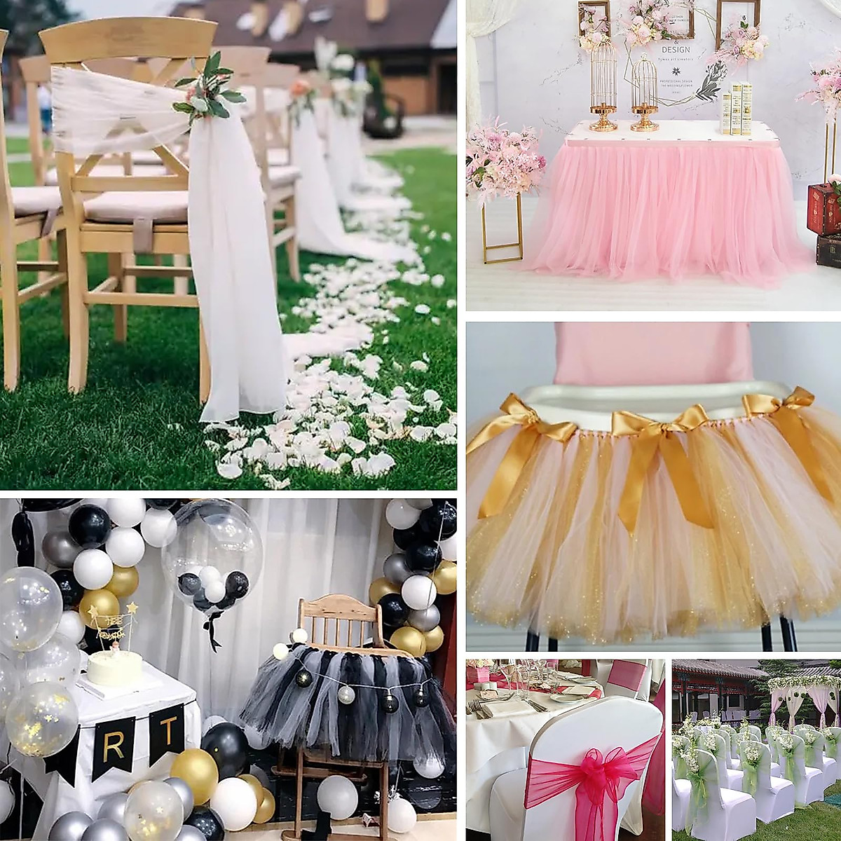 TONIFUL Gold Glitter Tulle Roll 6 Inch x 50 Yard Tulle Ribbon for Tutu Skirt, Wedding Christmas Baby Shower Valentine's Decorations and DIY Crafts