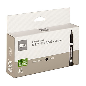 Office Depot 100% Recycled Low-Odor Dry-Erase Markers, Fine Point, Black, Pack Of 12, DE-12PKBLK