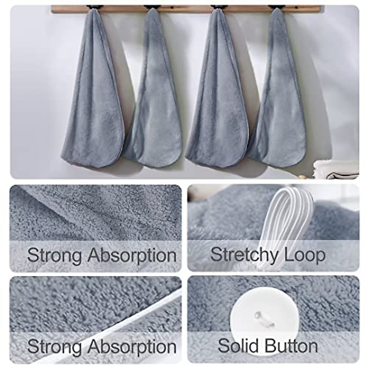 Flytianmy 2 Pcs Microfiber Hair Towel, 10 X 26 Inch Hair Turbans for Wet Hair, Drying Hair Wrap Towels for Women (Grey, Khaki)