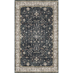 Boho Large 3x5 Entryway Rug Indoor - Washable Non-Slip Low Pile Ultra Soft Area Rug for Large Kitchen - Modern Aesthetic Geometric Design (3x5 Black/Multi)
