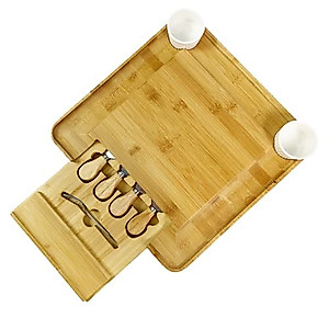 Cheese Board, Large Charcuterie Board Set, Bamboo Serving Platter, 4 Serving Knives and Utensils - Unique for Women-House Warming Gifts New Home,Wedding Gifts for Couple