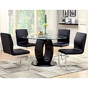 Furniture of America Glass Top Round Wood Dining Table in Black
