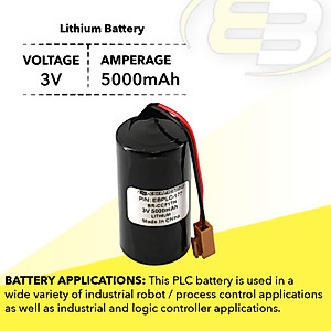 PLC Lithium 3V 2200mAh Computer Backup Battery, Replaces Ge Fanuc CNC 16i, CNC 18i, Cutler Hammer A20B-0130-K106, A98L-0031-0007, Dantona COMP-177, Energy+ BR-CCF1TH, Newark 25C3008, BR-CC7P