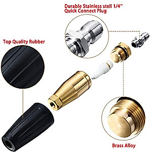 4000 PSI Pressure Washer Rotating Turbo Nozzle 4.0 GPM Quick Connector Turbo Nozzle with 7 Pieces Spray Nozzle Tips Kit Multiple Degrees (0, 15, 25, 40, 65 Degrees, Rinse1, Soap2)