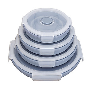 BESUNTEK Collapsible Bowls, Silicone Food Storage Containers with Lids, Set of 4 350/550/800/1200ml Silicone Lunch Containers Leftover Food Containers Leak-Proof Airtight Microwave & Dishwasher Safe