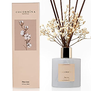 Cocorrína Reed Diffuser Set, 6.7 oz Clean Linen Scented Diffuser with Sticks Home Fragrance Essential Oil Reed Diffuser for Bathroom Shelf Decor, Living Room, Large Room