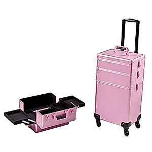 Train Case Rolling 5-in-1 with nail polish holder Portable Makeup Professional Cosmetic Organizer Makeup Traveling case Trolley Cart Trunk