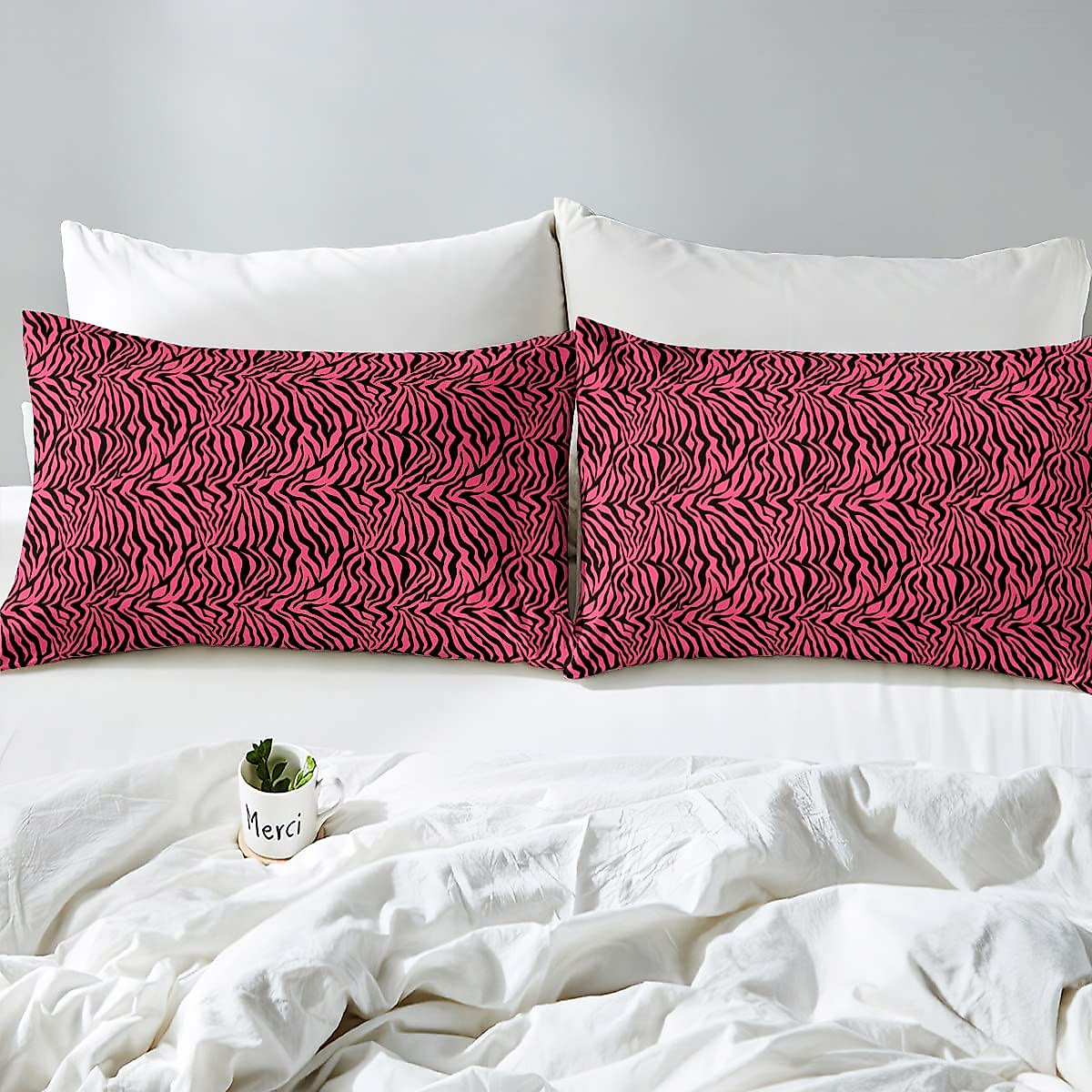 Girls Pink Black Fitted Sheet Zebra Stripes Bed Sheet Set Safari Animal Print Bedding Set for Boys Girls Kids Room Decor Zoo Animal Fur Print Lightweight Bed Cover Full Size 4Pcs Bedding Sheets