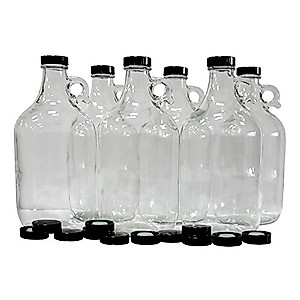 FastRack 64 oz Growler, 1/2 Gallon Glass Beer Growler, Half Gallon Glass Jug, Clear Growlers for Beer, 1/2 Gallon Glass Jug, Set of 6, Comes with 12 Extra Poly Seal Caps
