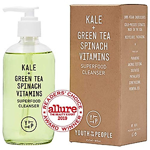 Youth To The People Kale + Green Tea Facial Cleanser - Gentle Superfood Blend of Spinach, Alfalfa, Vitamins C + E - Pore Minimizer, Makeup Remover & pH Balanced Gel Face Wash for Glowing Skin (8oz)