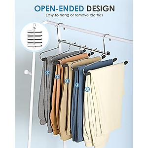 CINKSY Pants Jeans Hangers Space Saving 5 Layers Clothes Hangers with Non-Slip Foam Padded Swing Arm Trousers Hangers Heavy Duty Multi-Layer Pants Rack for Slacks Scarf - 2 Pack