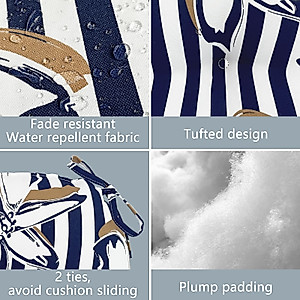 LVTXIII Outdoor All Weather Bistro Seat Cushions, Comfortable Fluffy Tufted Patio Chair Cushions Round 15"x15"x4" Set of 2 for Home Garden Furniture, Clemens Cabana Navy